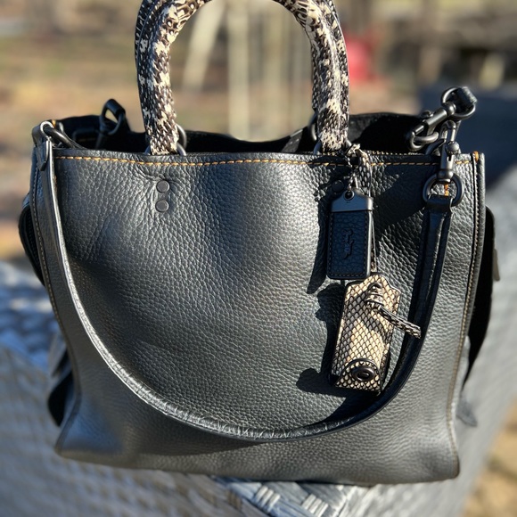 Coach | Bags | Coach Rogue Pebbled Black With Python Color Block 941 ...